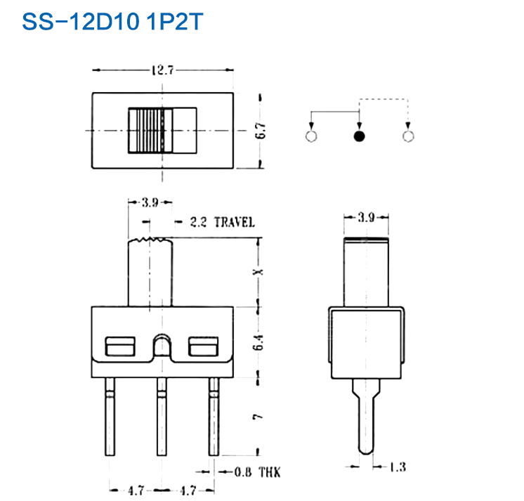 Công tắc gạt 3P SS-12D10 1P2T